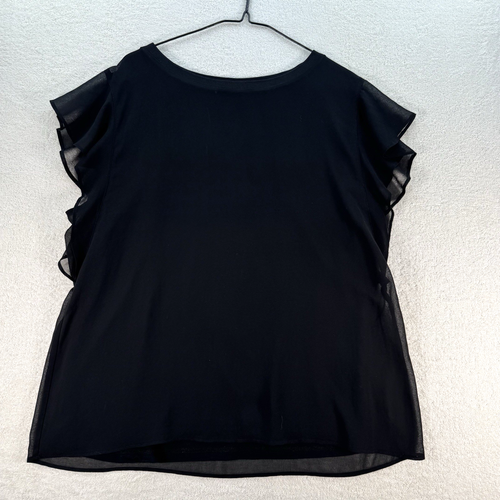 Zara Blouse Size XL Black Round Neck Ruffle Cap Sleeve Relaxed Fit ...