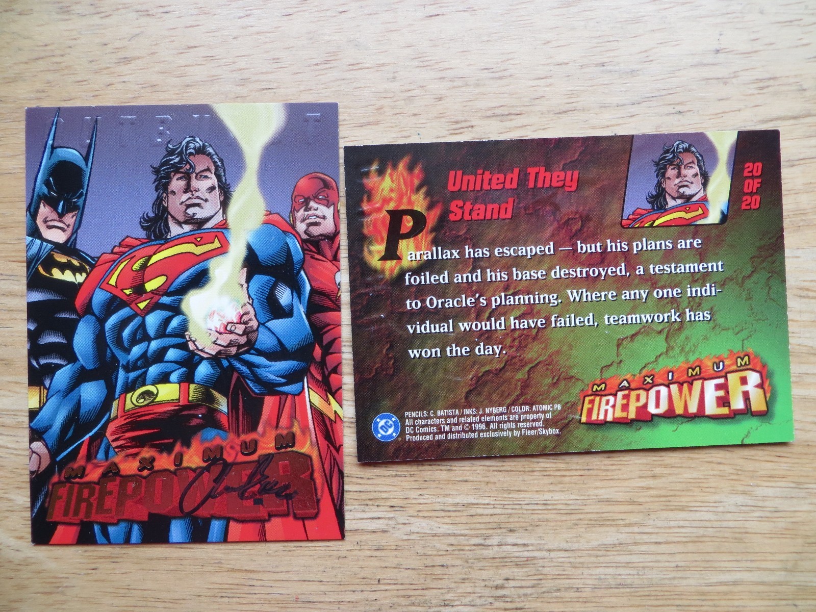 1996 DC MAXIMUM FIREPOWER DIE-CUT SUPERMAN BATMAN CARD SIGNED CHRIS ...
