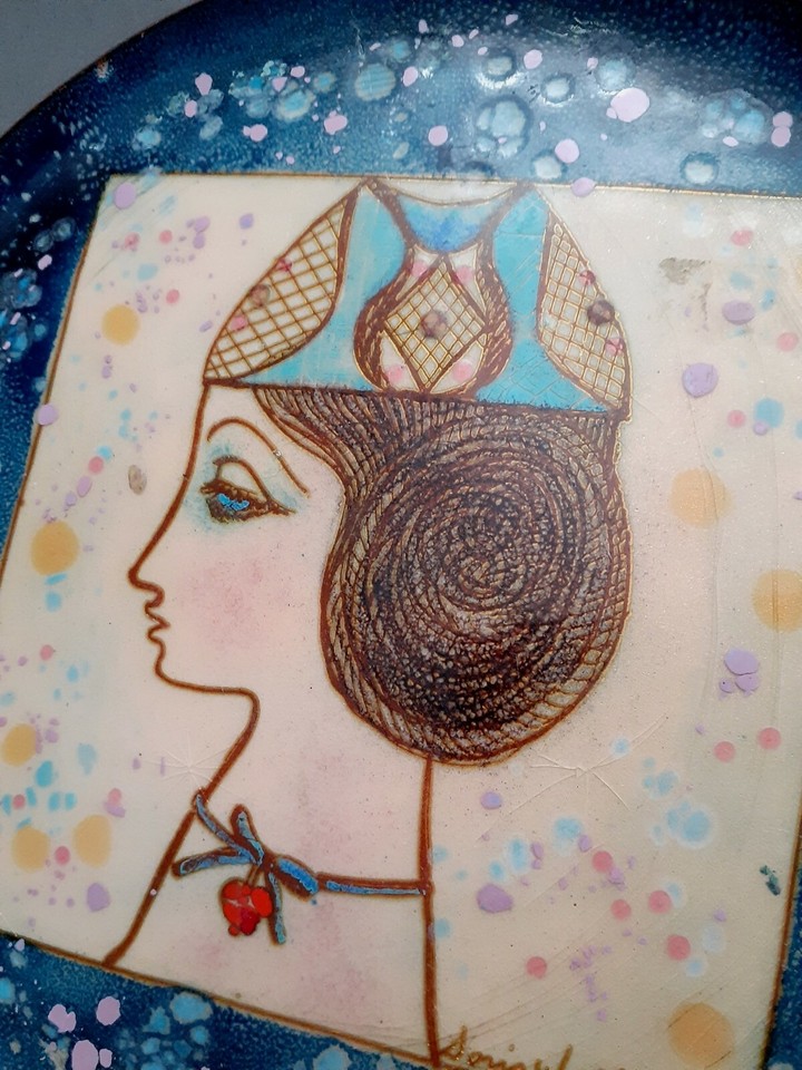 Original Doris Hall enamel on copper Art Deco portrait plate, 8 inches ...