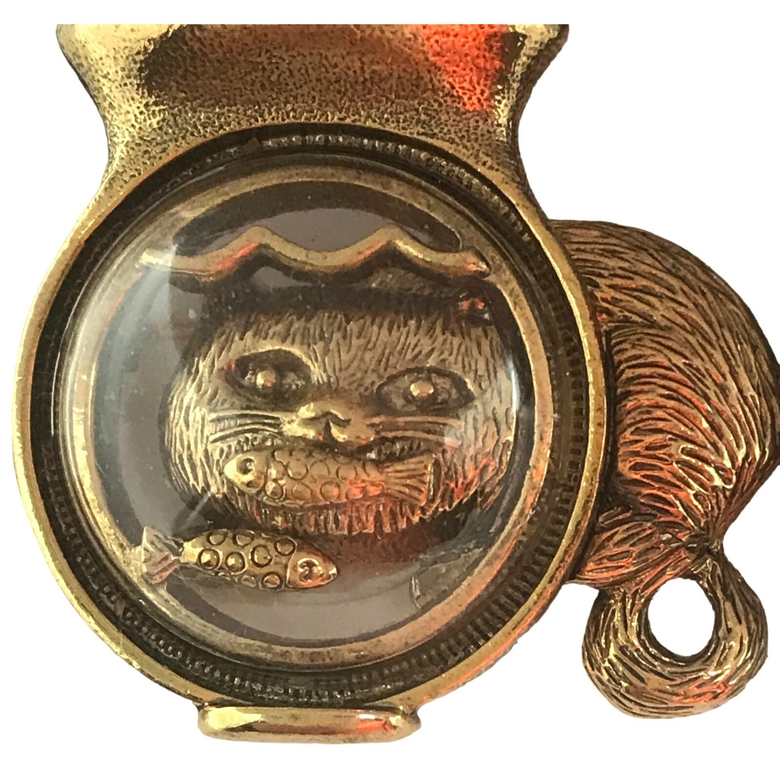 1928 Gold Tone Cat, Clear Lucite Fish Bowl Pin Brooch, M44 | eBay