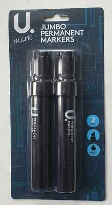 4 x LARGE JUMBO Permanent Markers Set BLACK Thick Chunky Pens Felt ...