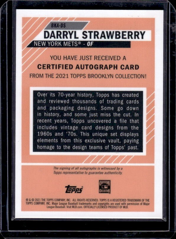 2021 Topps Brooklyn Collection Baseball Darryl Strawberry Certified ...
