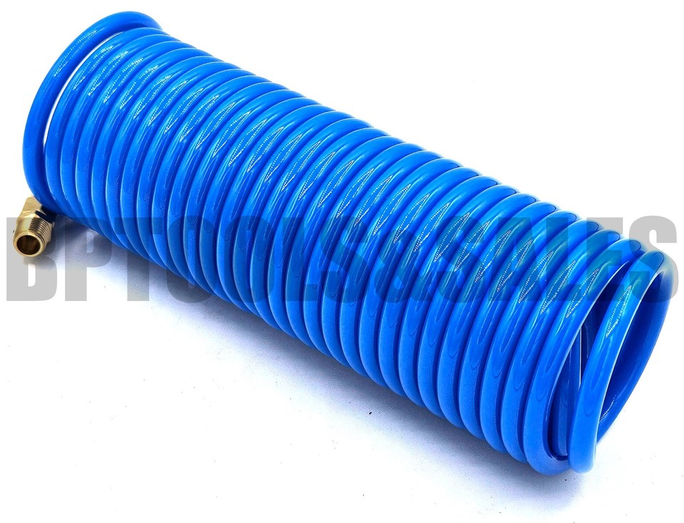 25ft x 1/4" Polyurethane Recoil Air Hose Re Coil Springs Solid Brass ...