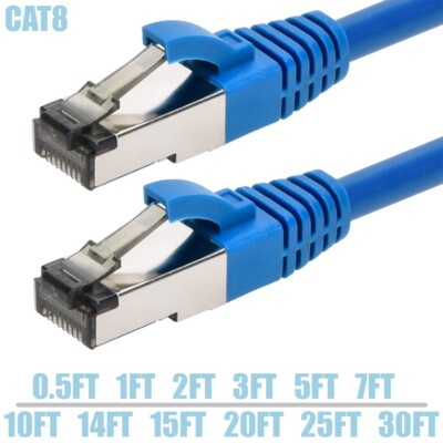 0.5FT 1FT 2FT 10FT 30FT CAT8 RJ45 Network LAN Ethernet S/FTP Cable ...