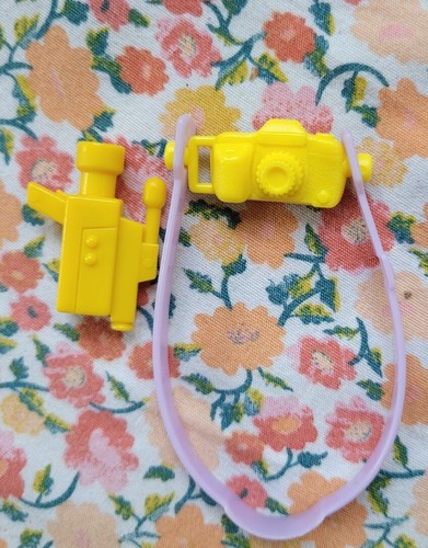2 Vintage Barbie Doll Photo Video Cameras with Neck Strap Yellow Purple ...