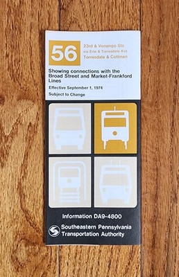 1974 SEPTA TROLLEY STREETCAR TIME TABLE ROUTE 56 PHILADELPHIA PA | eBay