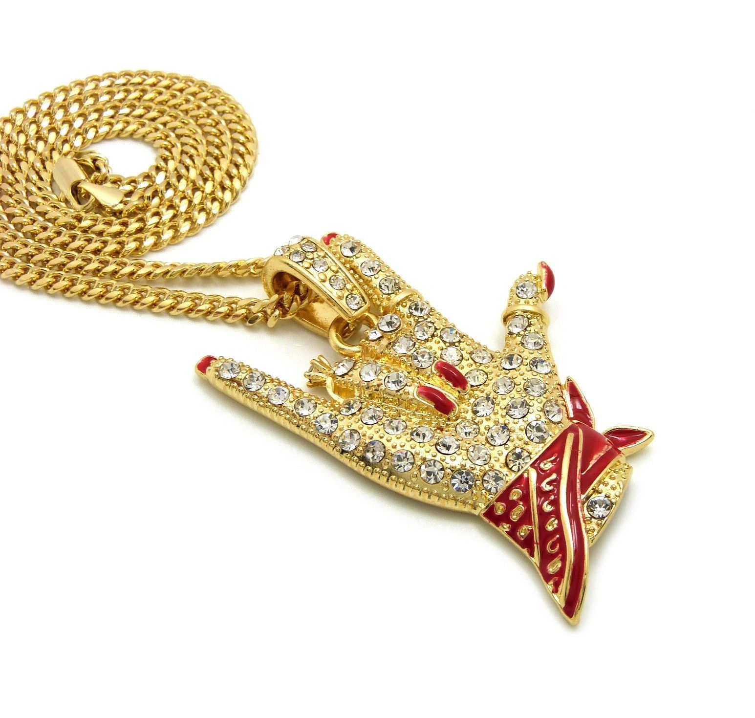 Women's Cardi B I Love You Hand Sign Pendant & 24" Box, Cuban Chain ...