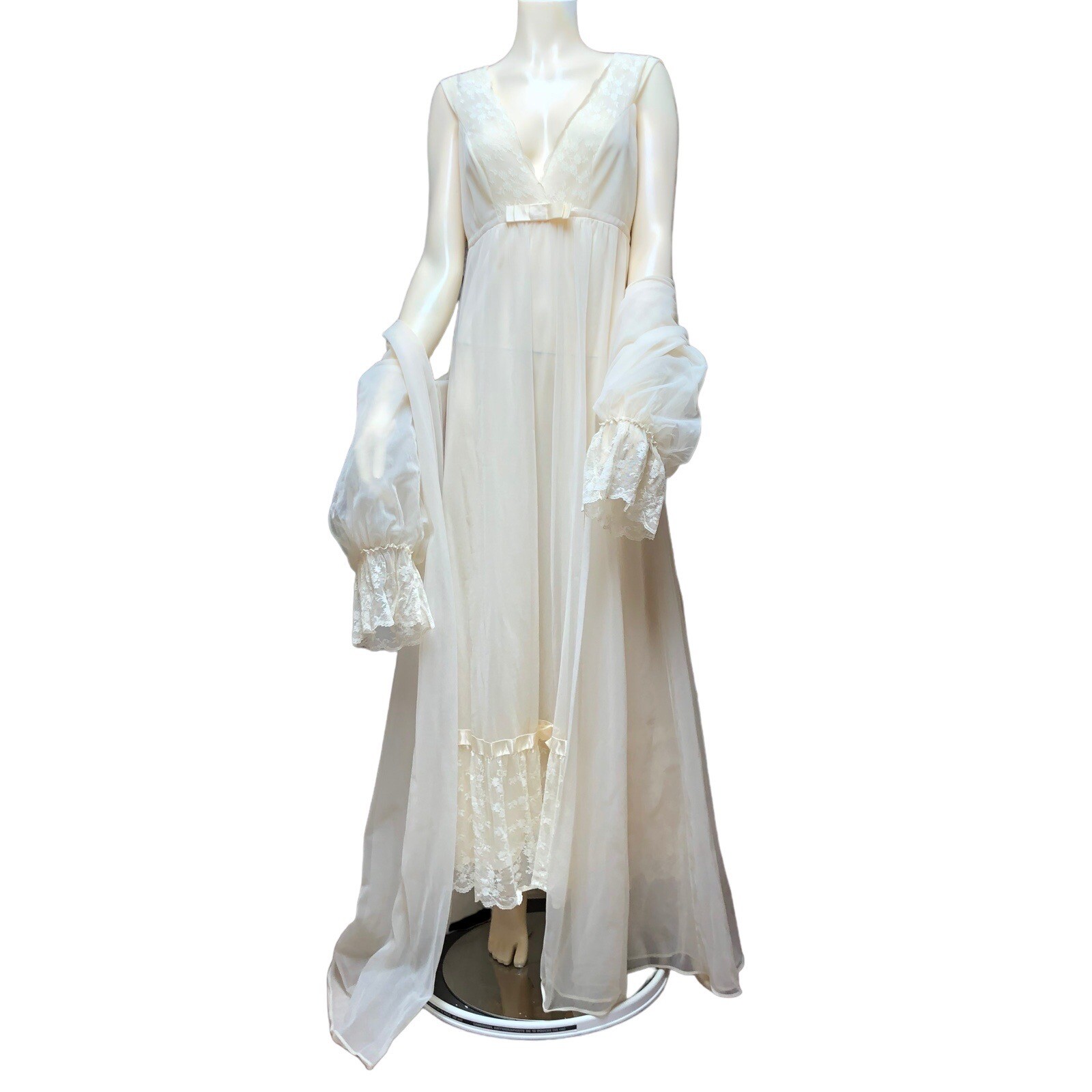 Vtg Shadowline Double Nylon Chiffon Robe Sheer Nightgown Bridal Off ...