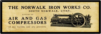 1913 Norwalk Iron Works Compressors NEW Sign 12" x 36" USA STEEL XL ...