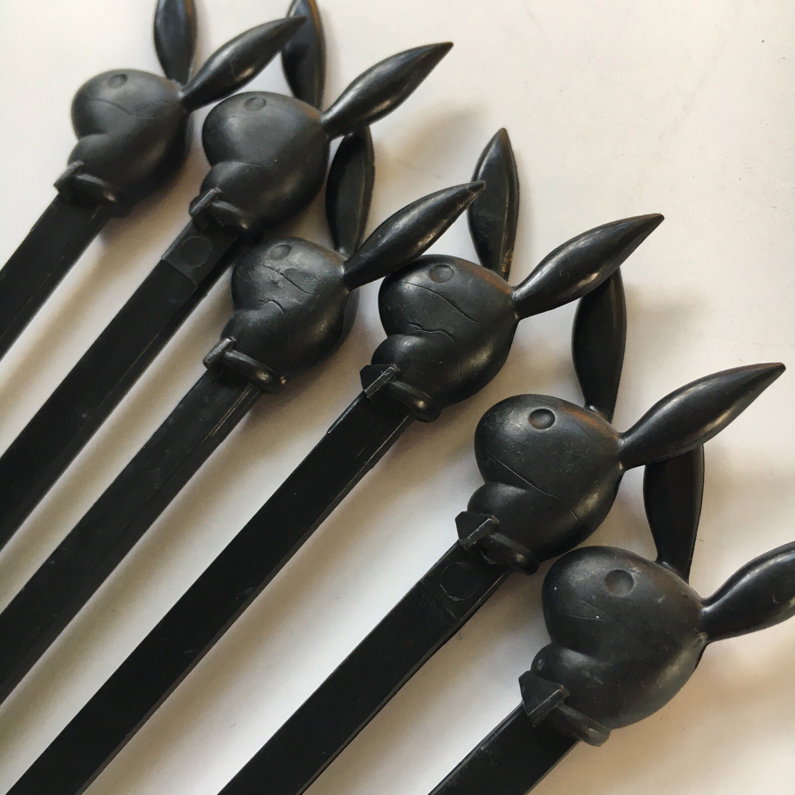 6 Vintage Playboy Bunny Swizzle Sticks Black Drink Cocktail Stirrers ...