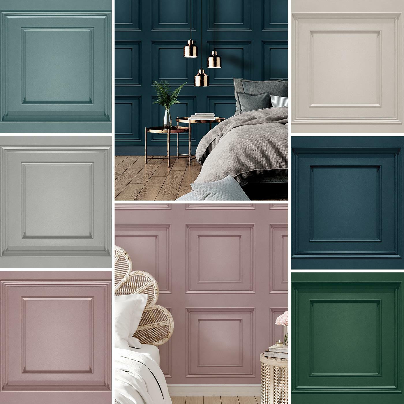 Oliana Wood Panel Effect Wallpaper Belgravia Decor Pink Teal Grey Cream ...