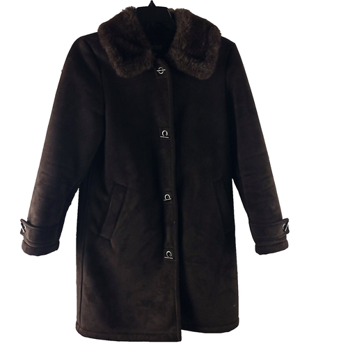 DonnyBrook Authentic Outwear Women Sz M Brown Coat Silver Hooks & Faux ...