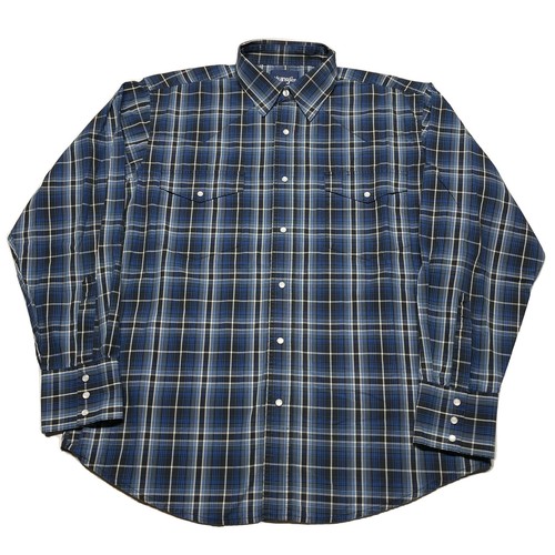 Vintage 90s Wrangler Plaid Button Up Shirt Mens Large Blue White ...