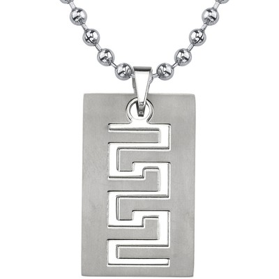 Titanium Greek Key Dog Tag Pendant for Men on a Stainless Steel Ball ...