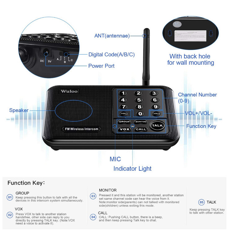 Wuloo Wireless Home Intercom System : 2 Pack - WL-666 - Black | eBay
