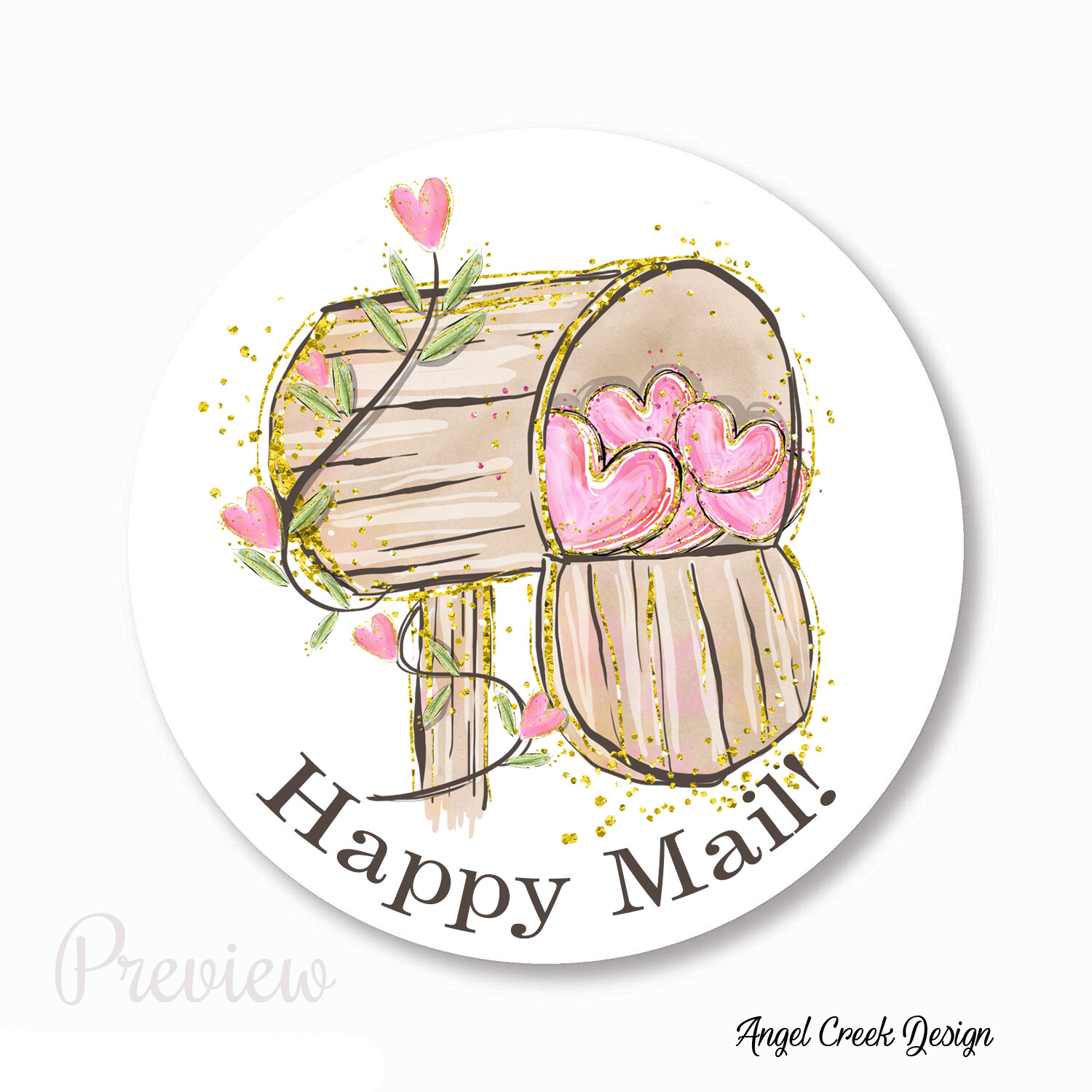 HAPPY MAIL HEARTS MAILBOX ROUND STICKERS ENVELOPE SEALS SCRAPBOOK ...
