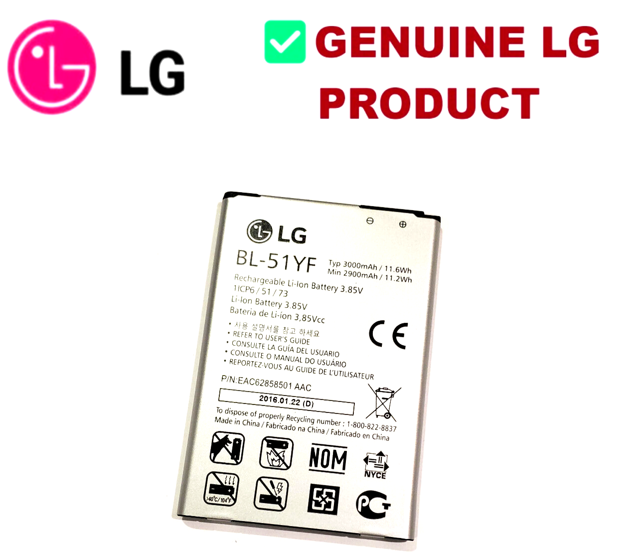Original OEM LG G4 Battery 3000mAh BL-51YF H815 H811 H810 VS986 VS999 ...
