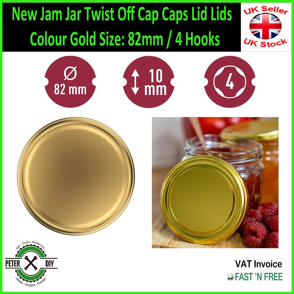 New Jam Jar Twist Off Cap Caps Lid Lids Colour: Gold or White Size: 66 ...