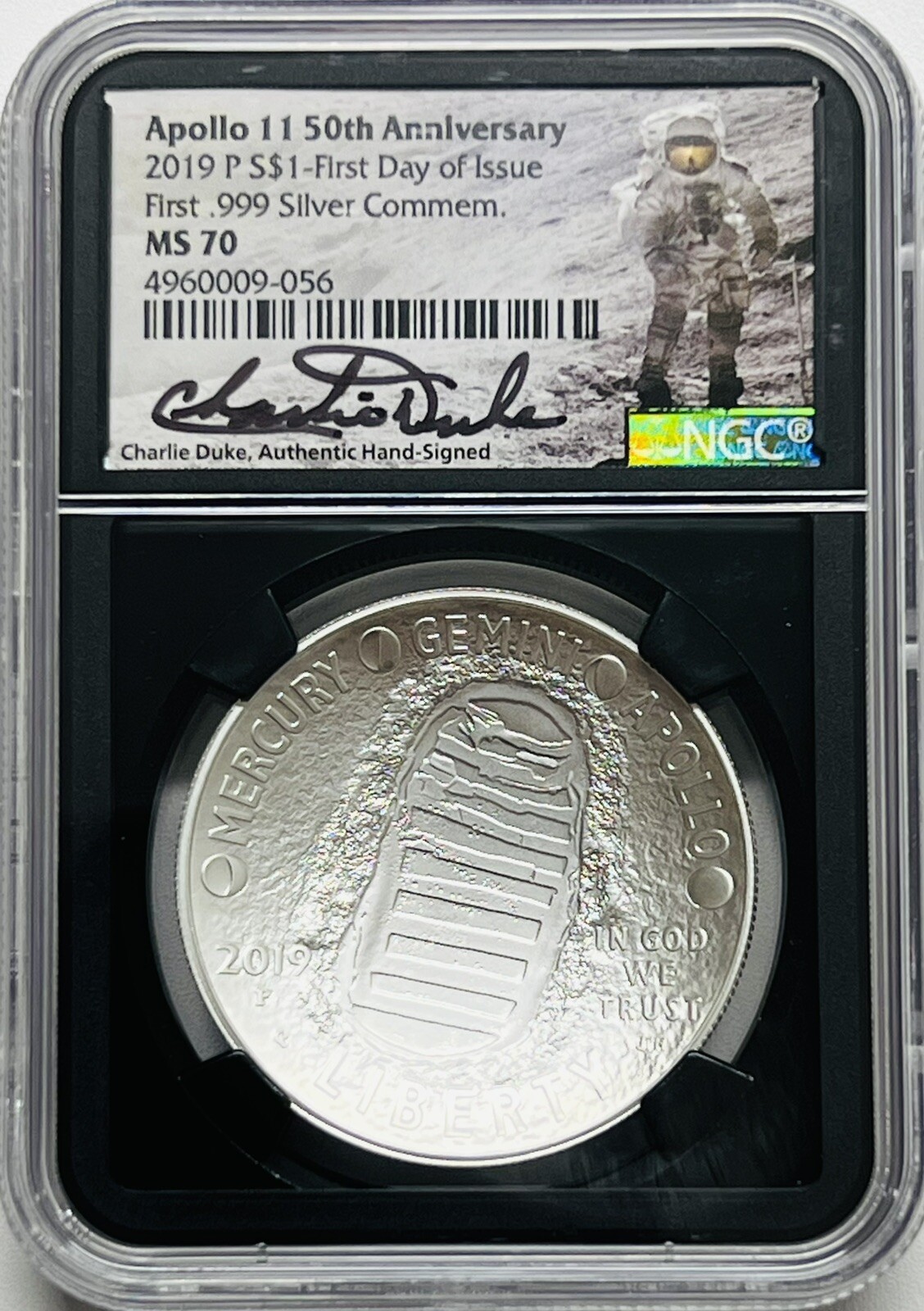 2019P APOLLO 11 SILVER DOLLAR NGC MS70 FDI 50TH ANNIVERSARY ~CHARLIE ...