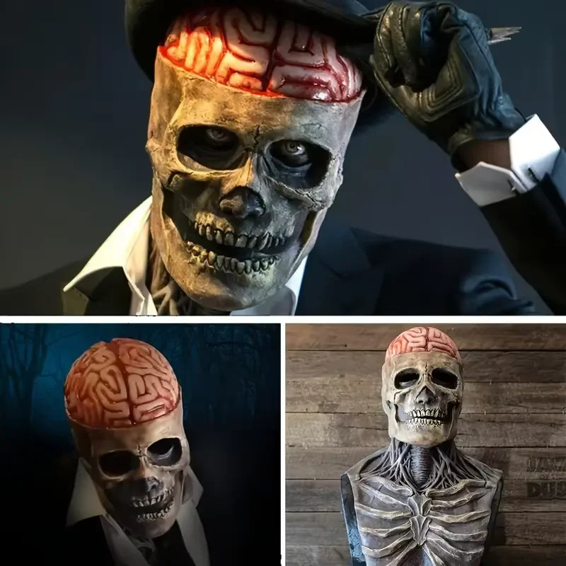 Scary Halloween Skull Mask Realistic Evil Red Skull Latex Headgear ...