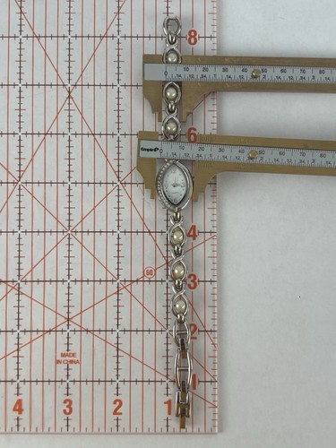 20mm Silver Tone Quartz Watch w/Faux Pearl Inlay Bracelet & Battery | eBay