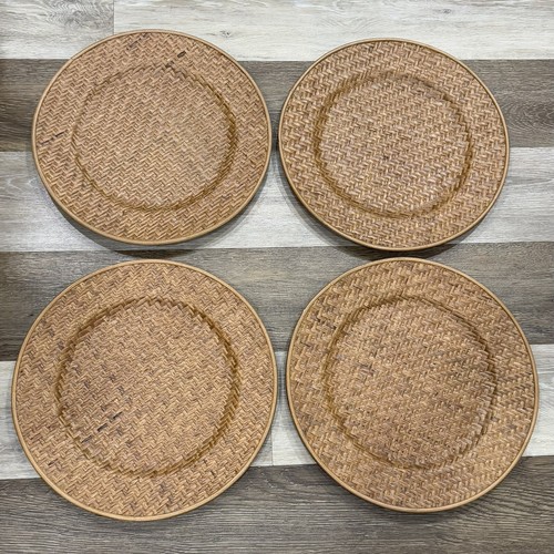 4 Pottery Barn Woven Rattan Charger Plates Placemats 13” Round Brown ...
