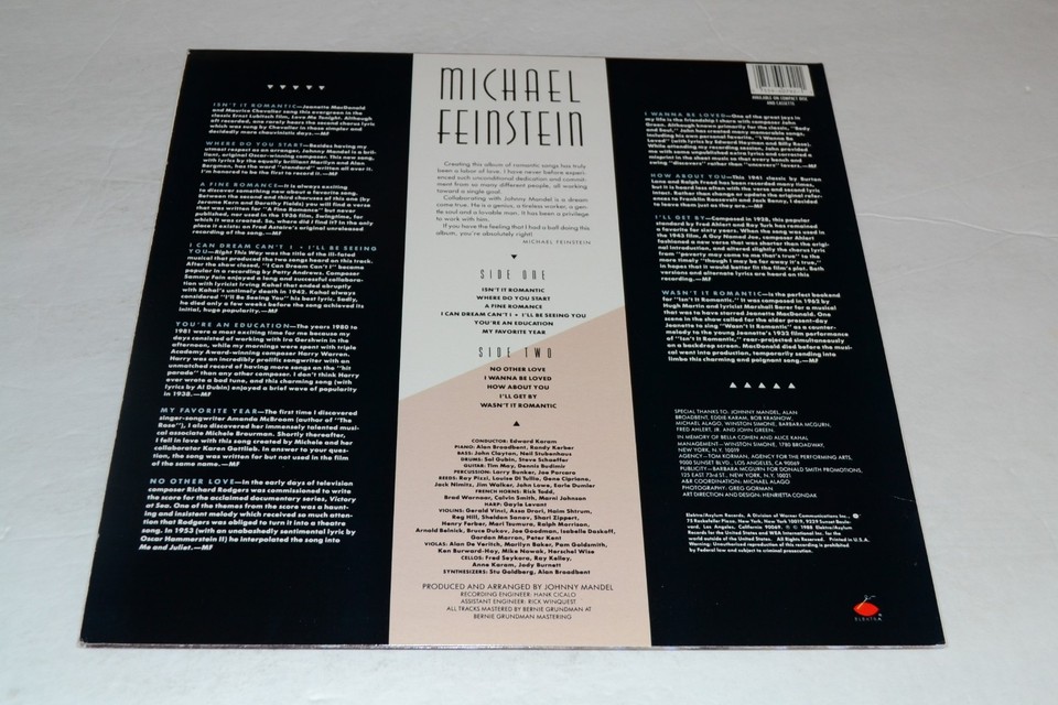 Michael Feinstein~Isn't It Romantic~Elektra 9 60792-1~Edward Karam~FAST ...