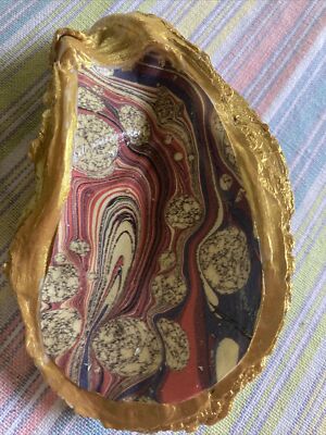 Decorative Modern Marbled Swirl Oyster Shell Jewelry Ring Trinket Dish ...