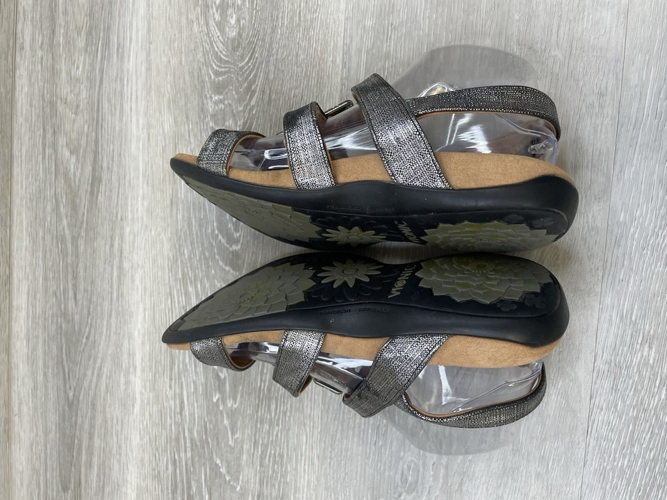 Vionic Amber Womens Sandals Gray Leather Hook Loop Slingback Strappy ...