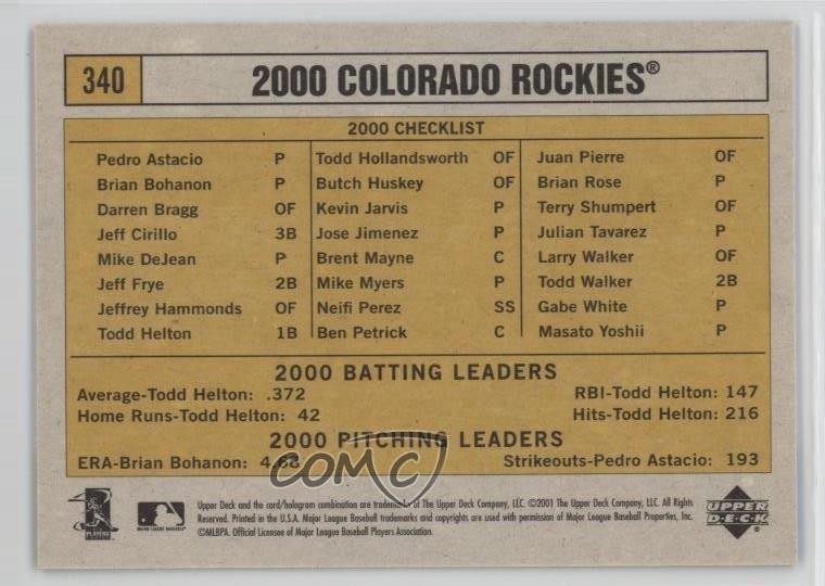 2001 Vintage Pedro Astacio Brent Mayne Todd Helton Walker Jeff Cirillo ...