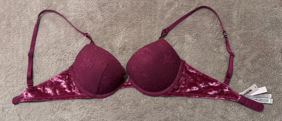 Victoria's Secret push-up bra maroon velvet sides with floral lace cups ...