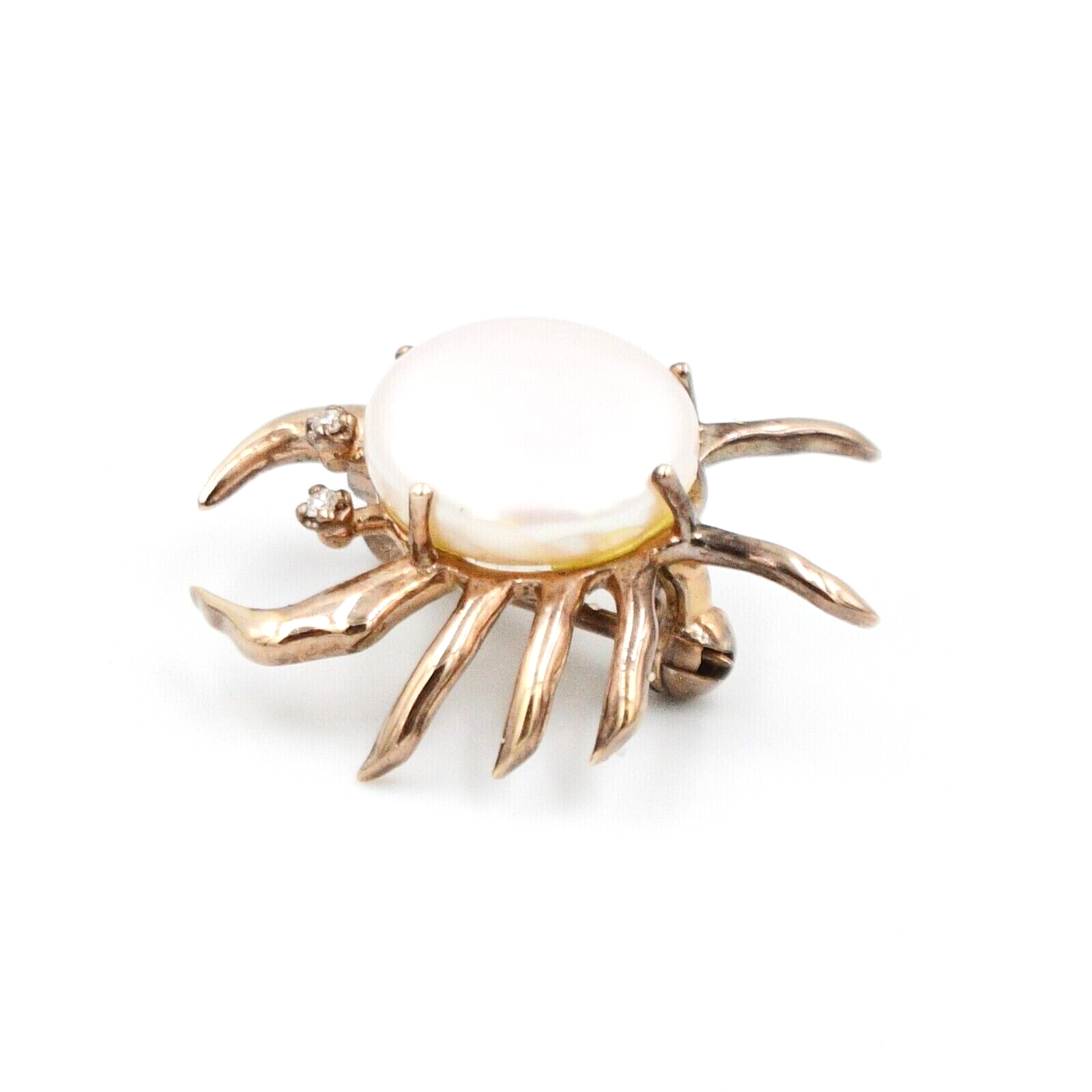 14k Yellow Gold Freshwater Pearl & Diamond Crab Animal Brooch/Pin | eBay