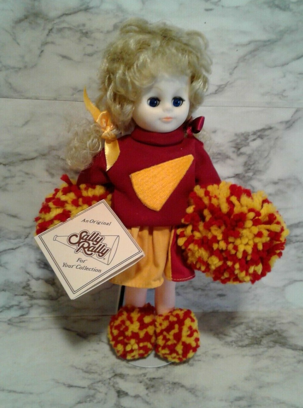 Vntg GAMBINA Doll "SALLY RALLY" CHEERLEADER Maroon & Gold Pom Poms 11 ...