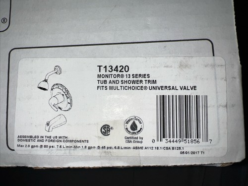 Delta T13420-PD Monitor 13 Series Tub & Shower Trim in Chrome - *see ...