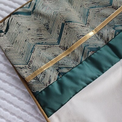 Alerfa Teal Green Cream Gold Pillow Cover Set 18" Pair Patchwork 1 ...