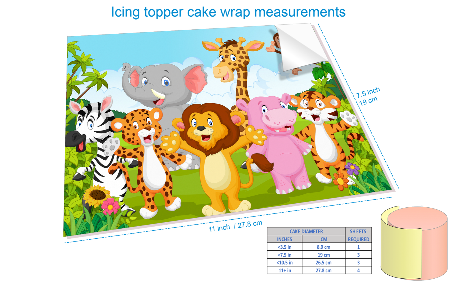 JUNGLE ANIMALS WRAP AROUND EDIBLE CAKE TOPPER ICING SHEET DECORATION ...