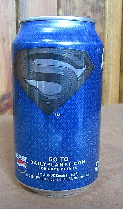2006 SUPERMAN RETURNS Pepsi-Cola PEPSI 12 OZ Soda Can Bottom Open. Nice ...