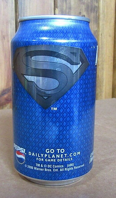 2006 SUPERMAN RETURNS Pepsi-Cola PEPSI 12 OZ Soda Can Bottom Open. Nice ...