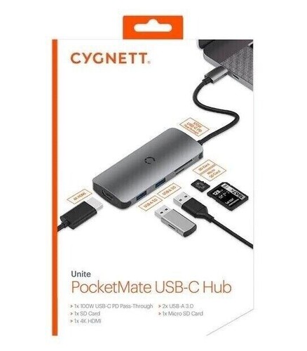 NEW Cygnett Unite PocketMate 6 Port USB-C Hub 100W PD PASS-THROUGH 4K ...