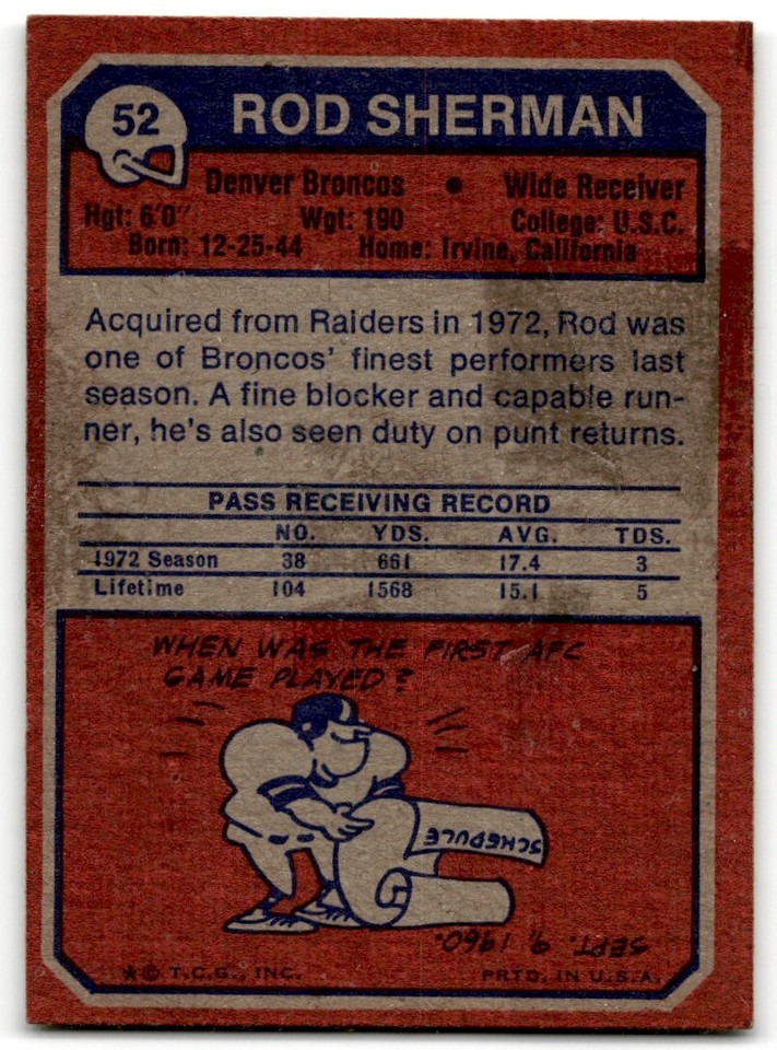 1973 Topps Rod Sherman Set Break in EX to NM Condition (LOOK) Rookie ...