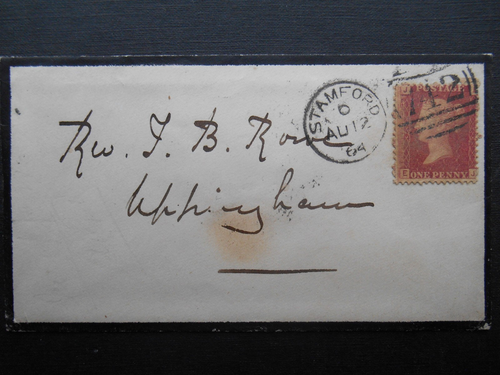 1864 1d Red STAMFORD 742 Duplex Postmark to REV T B ROWE UPPINGHAM ...