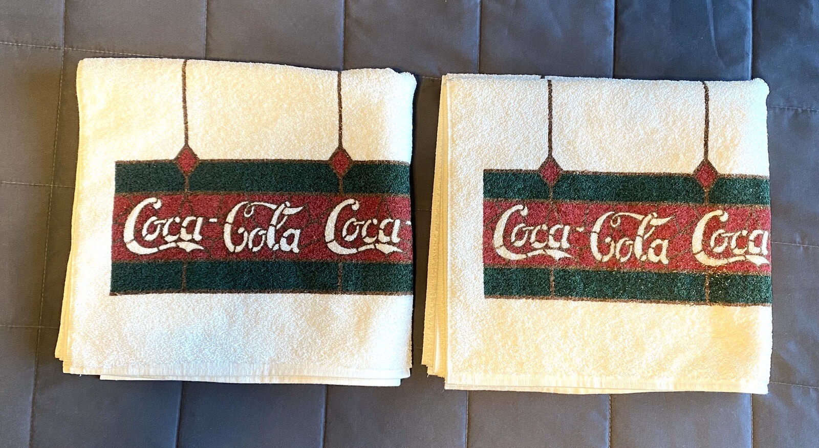 Vintage Coca-Cola Coke Stained Glass Bathroom Decor Set - Towel Shower ...