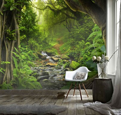 3D Deep Forest Stream Wallpaper Wall Mural Removable Self-adhesive 333 ...