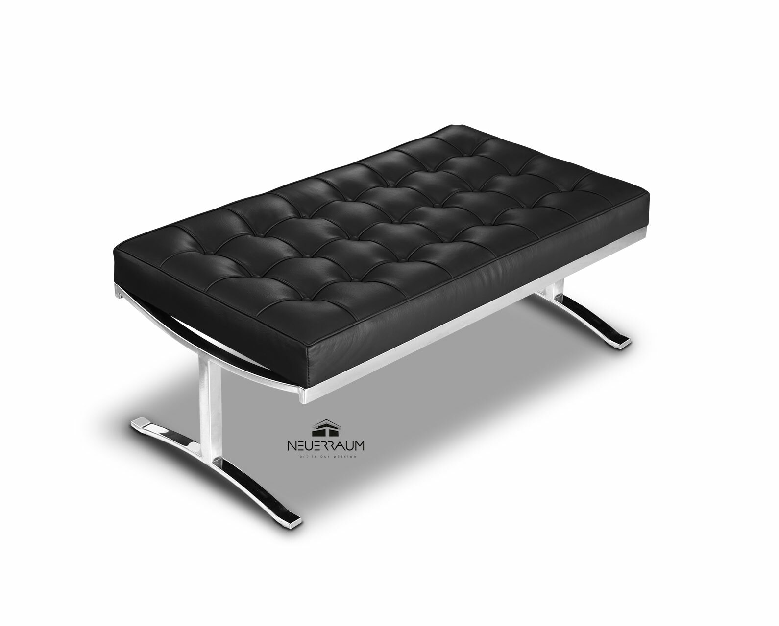 Black leather bench seating bench Italian leather, polished steel legs ...