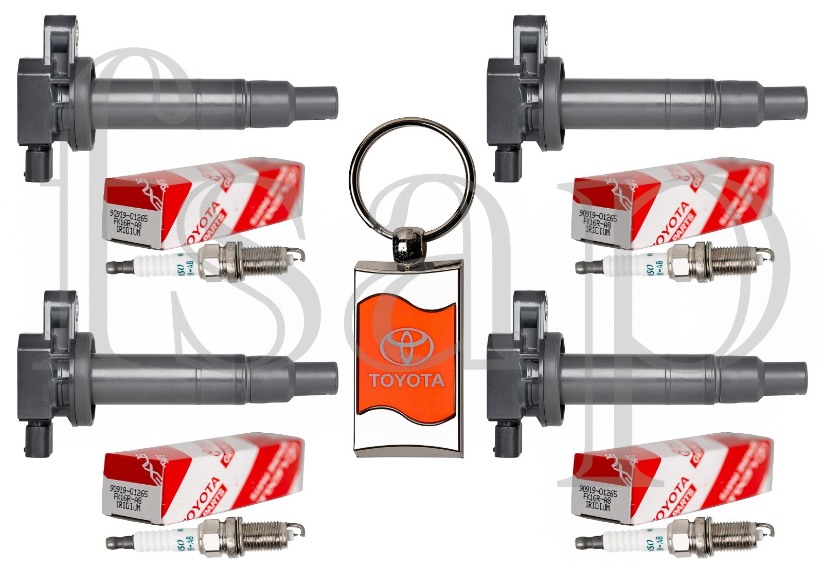 Keychain + Set of 4 Denso Spark Plug + 4 Ignition Coil 2013 Toyota ...