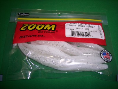 Zoom Salty Super Fluke ~ White Ice ~ Bass Fishing Lure / Bait ~10 CT ...