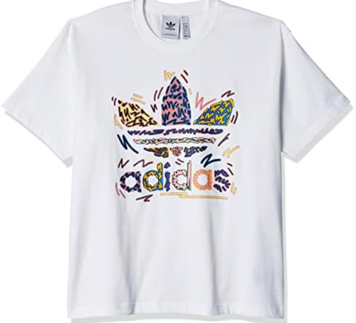 Adidas Unisex Kid's Short Sleeve White Multicolor Graphic Crew Neck Tee ...