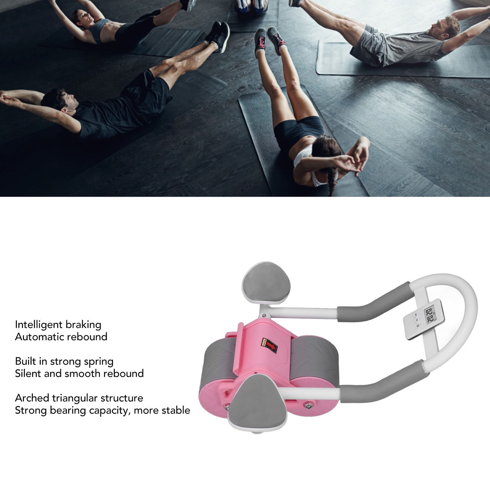 (Pink)Double Wheel Abdominal Roller Shock Absorption Slip Resistant ...