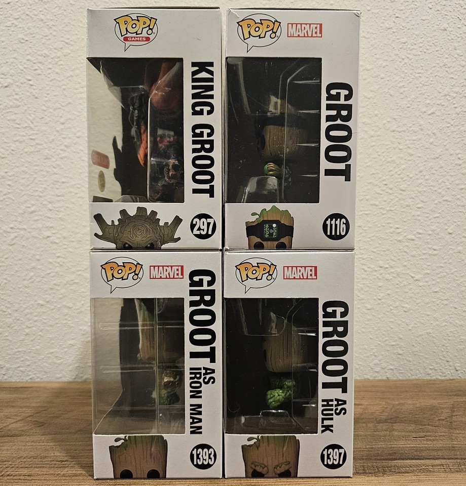 Funko Pop Marvel King Groot 297 Groot 1116 Groot As Iron Man 1393 Groot ...