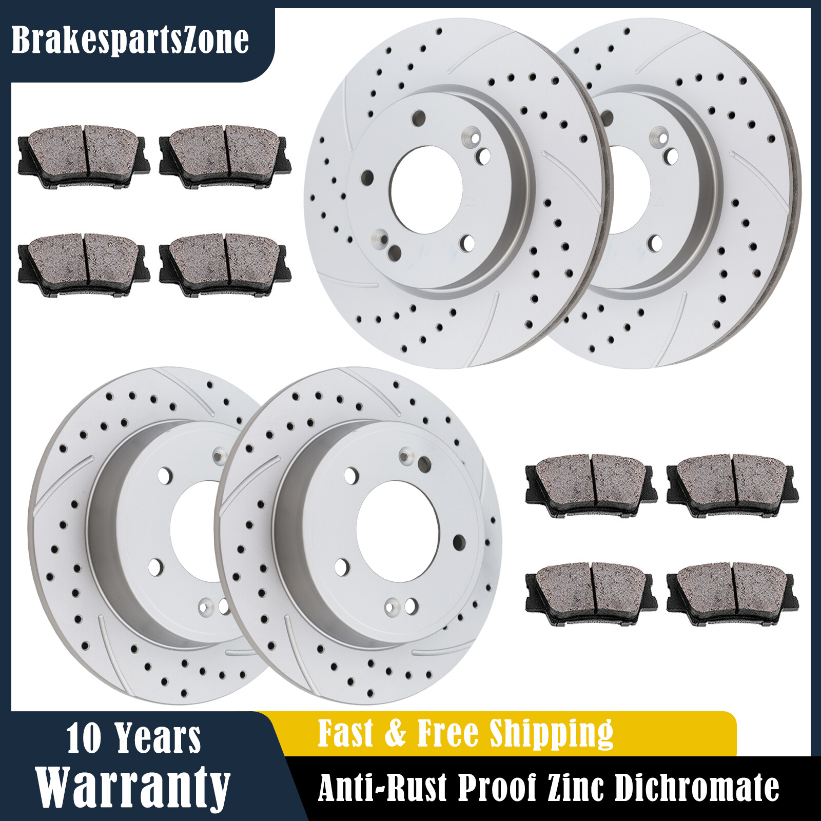 Fit for Hyundai Elantra Front Rear Brake Rotors Brake Pads Kit Slotted ...